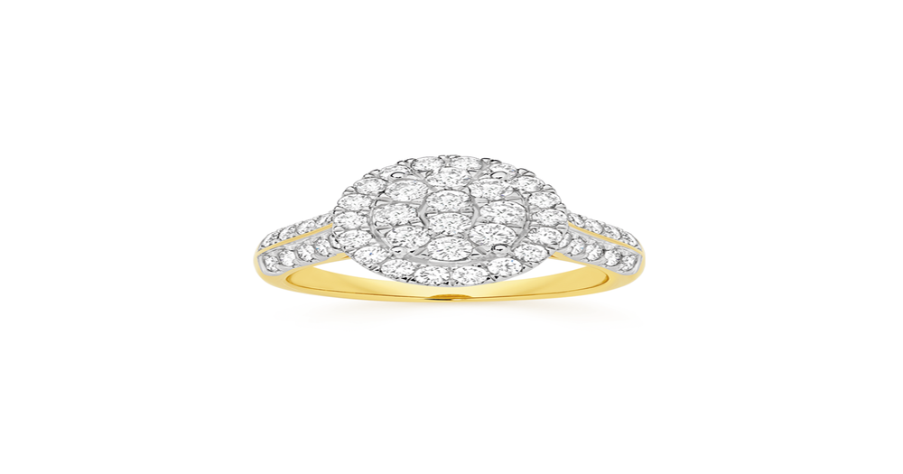 18ct Gold,, Diamond Oval Cluster Ring | Pascoes