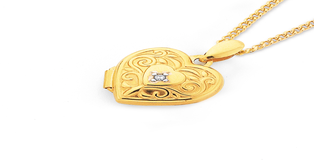9ct, 12mm Diamond-set Filigree Heart Locket | Pascoes