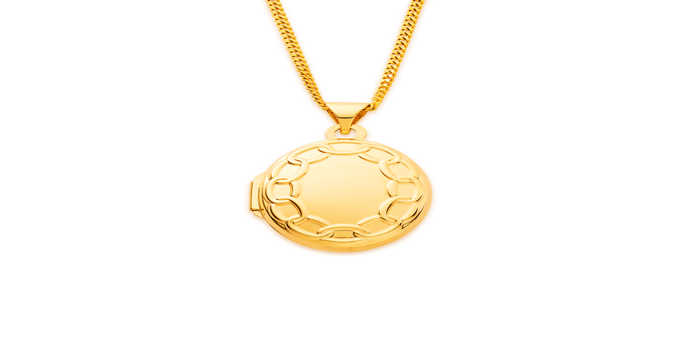 9ct 19mm Oval Locket With Chain Detail On Locket | Pascoes