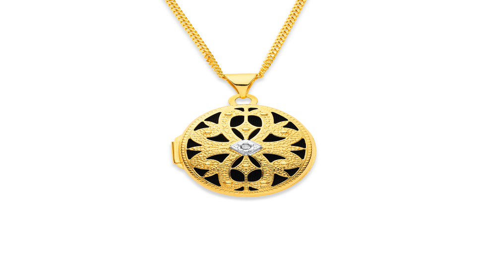 9ct, 21mm Diamond Set Locket in Black | Pascoes