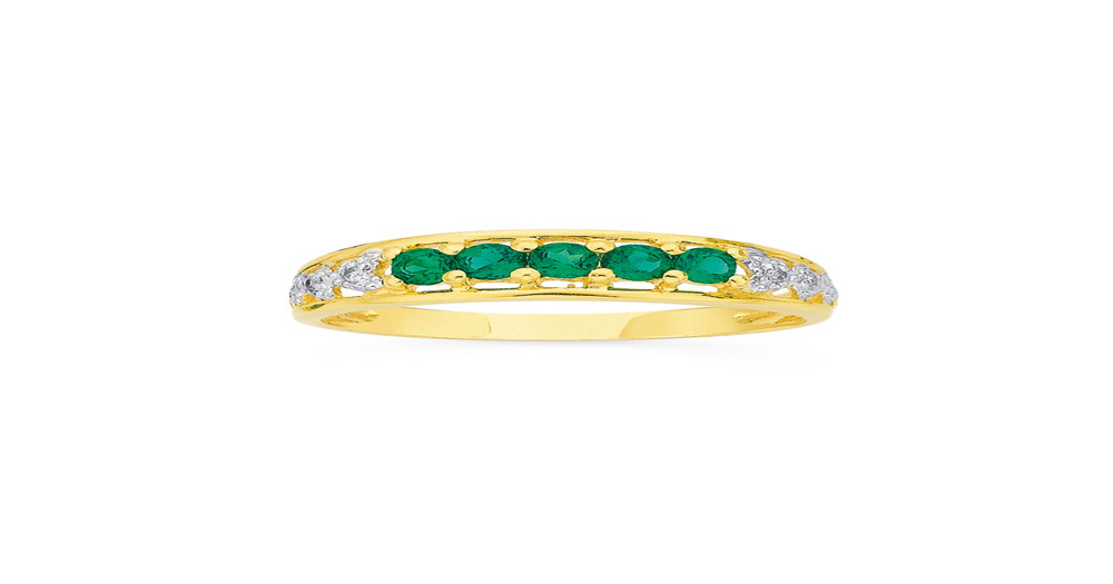 9ct, Created Emerald & Diamond Ring in Green | Pascoes
