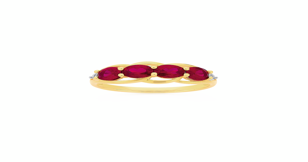 9ct, Created Ruby & Diamond Dress Ring in Red | Pascoes