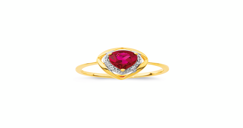 9ct, Created Ruby & Diamond Pear Ring in Red | Pascoes