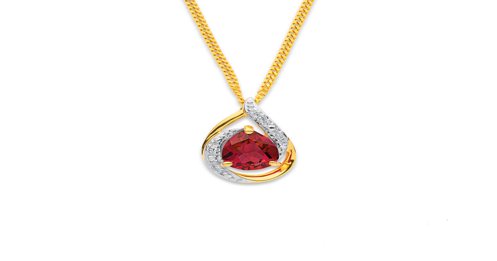 9ct, Created Ruby & Diamond Pendant in Red | Pascoes