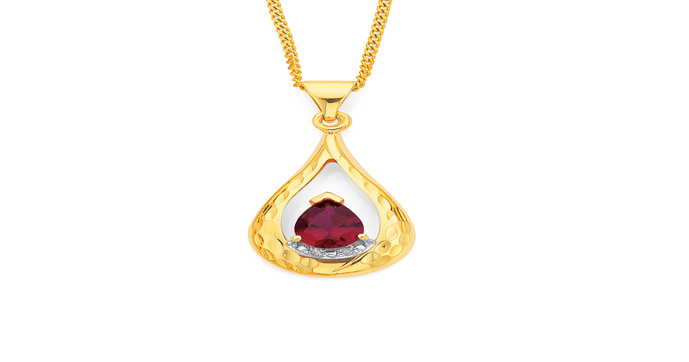 9ct, Created Ruby & Diamond Pendant in Red | Pascoes