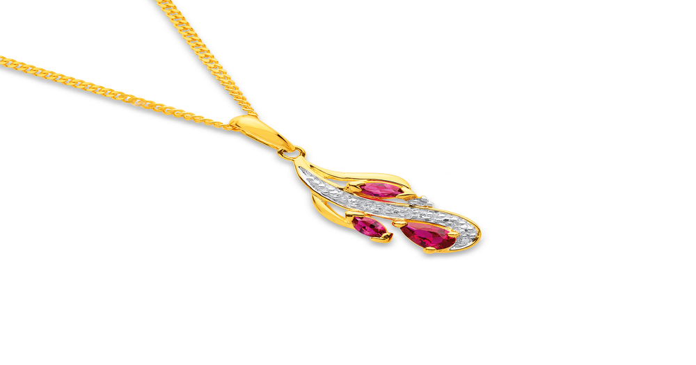 9ct, Created Ruby & Diamond Pendant in Red | Pascoes
