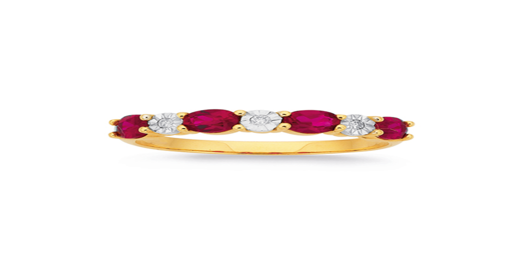 9ct, Created Ruby & Diamond Ring in Red | Pascoes