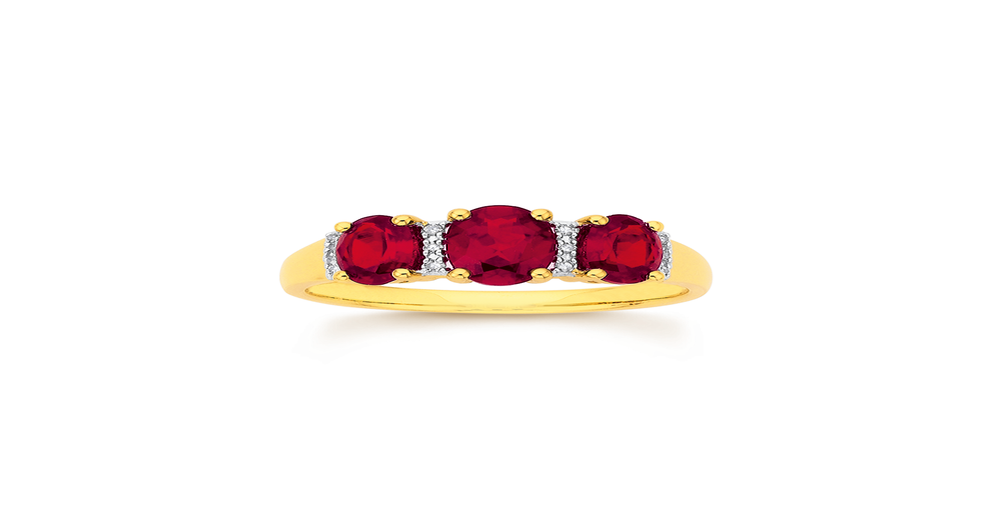 9ct, Created Ruby & Diamond Ring in Red | Pascoes