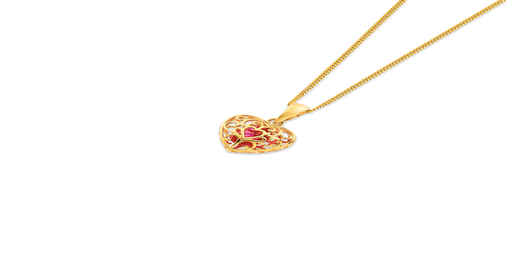 9ct Created Ruby Heart Pendant in Red | Pascoes