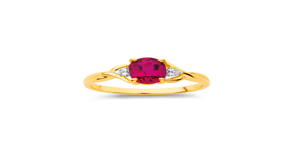 9ct Created Ruby With Diamond Twist Ring in Red | Pascoes