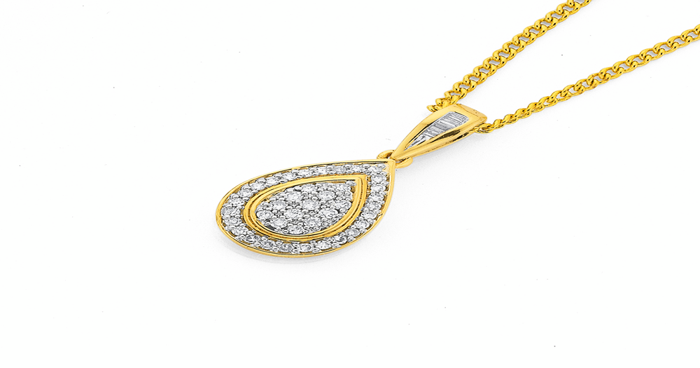 9ct, Diamond Cluster Pear Shape Pendant | Pascoes