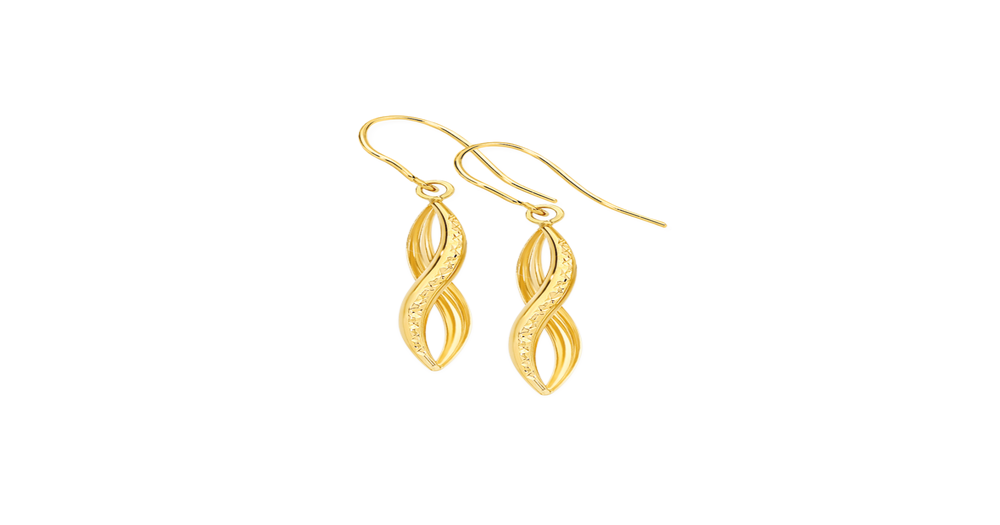 9ct, Diamond-cut Twist Pointed Hook Drop Earrings | Pascoes