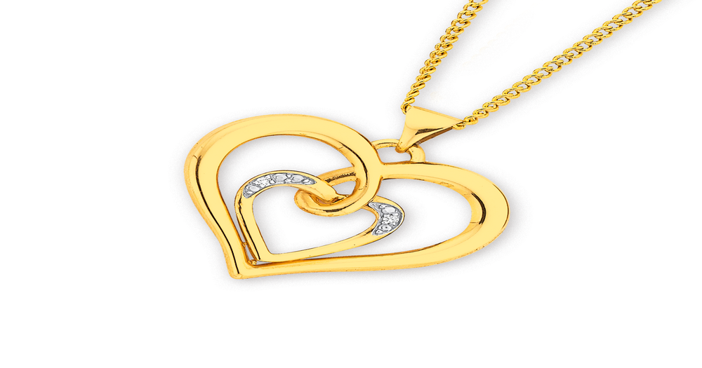 9ct, Diamond Double Open Heart Pendant | Pascoes