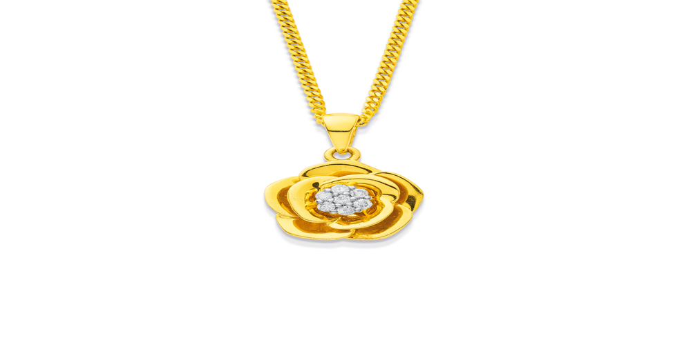 9ct Diamond Rose Shaped Pendant | Pascoes