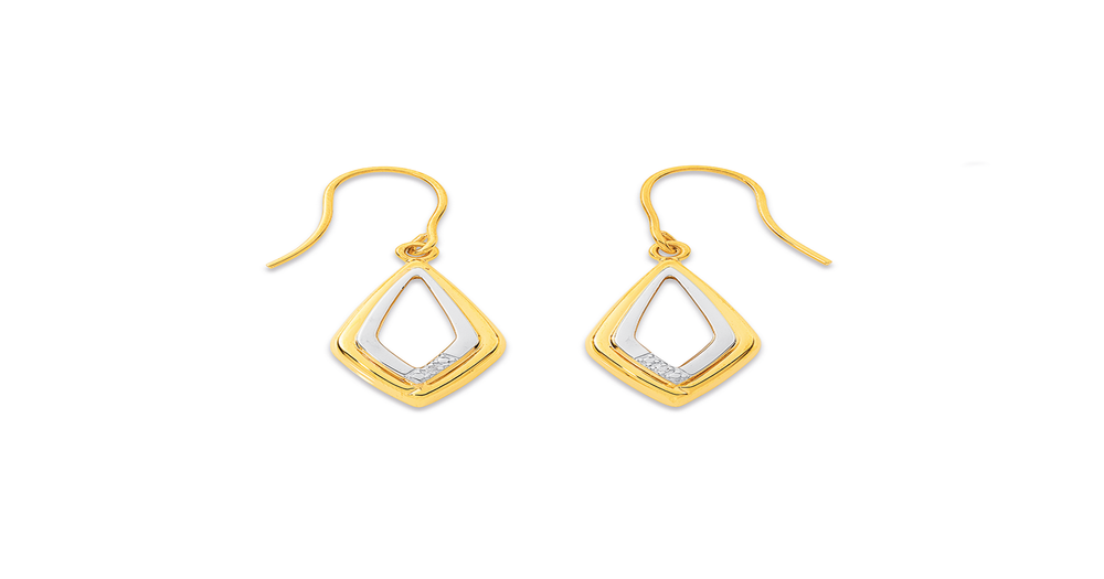 9ct, Diamond Two Tone Kite Shaped Earrings | Pascoes
