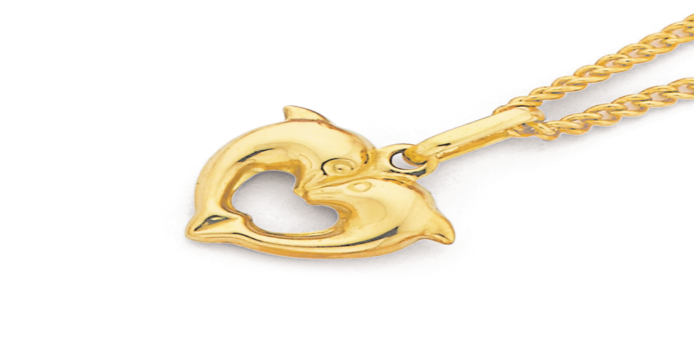 9ct, Double Dolphin Heart Pendant | Pascoes