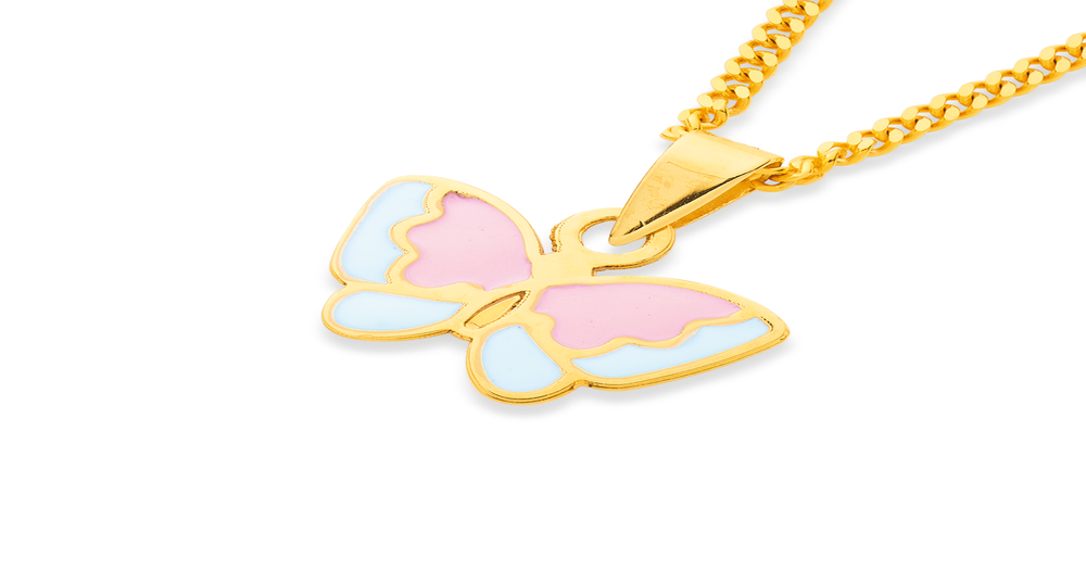 9ct Enamel Butterfly Pendant in Pink | Pascoes