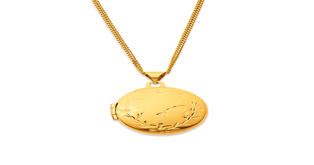 9ct, Floral Border Oval Locket | Pascoes