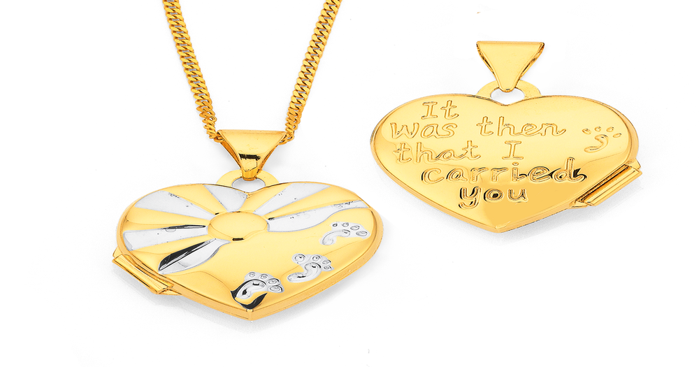 9ct, Footprints Heart Locket | Pascoes