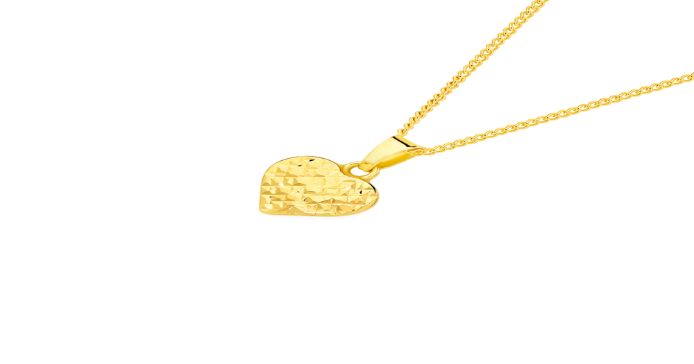 9ct Gold 10mm Double Sided Diamond-cut Heart Pendant | Pascoes