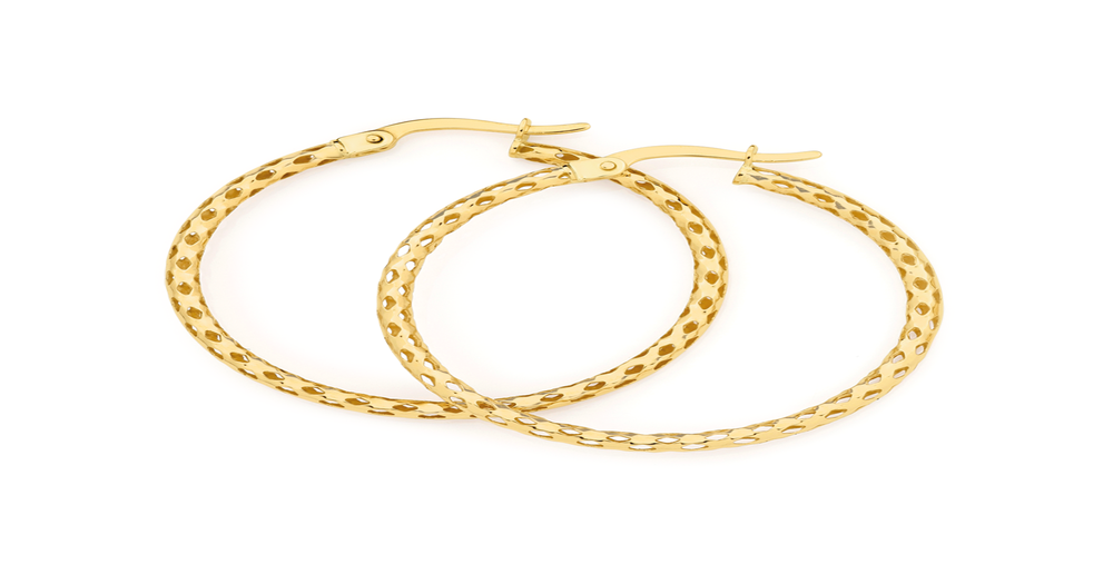9ct Gold 2x25mm Filigree Hoop Earrings | Pascoes
