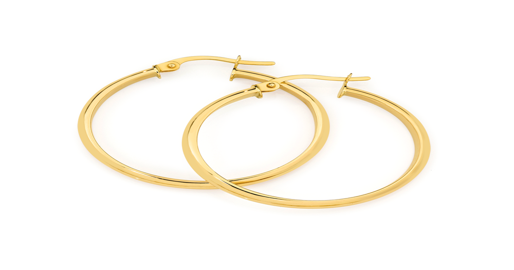9ct Gold 3x25mm Half Round Hoop Earrings | Pascoes