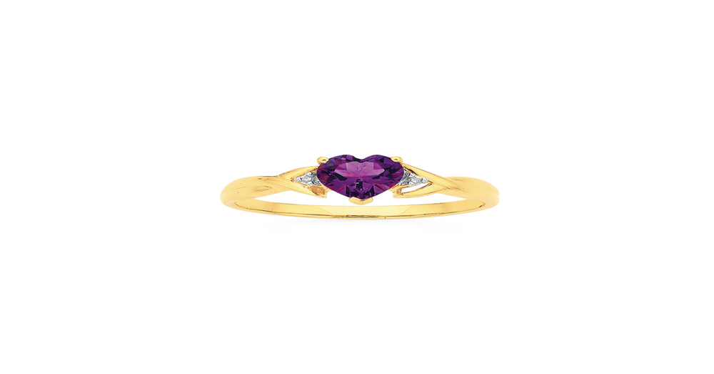 9ct Gold Amethyst & Diamond Heart Ring in Purple | Pascoes