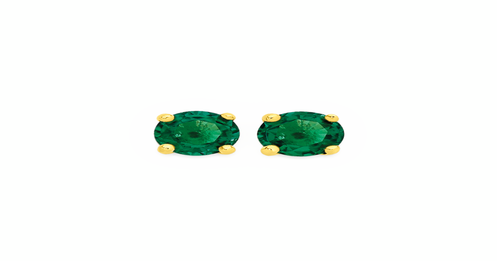 9ct Gold Created Emerald 4mm Stud Earrings in Green | Pascoes