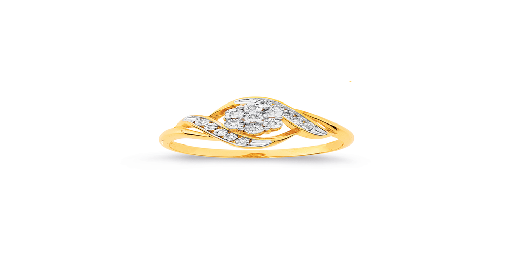9ct Gold Diamond Cluster Swirl Ring | Pascoes