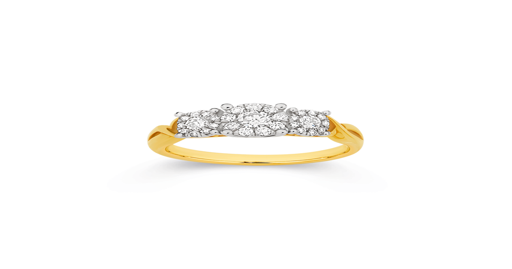 9ct Gold Diamond Cluster Trilogy Ring | Pascoes