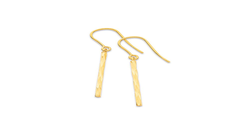 9ct Gold Diamond Cut Twist Bar Hook Drop Earrings | Pascoes