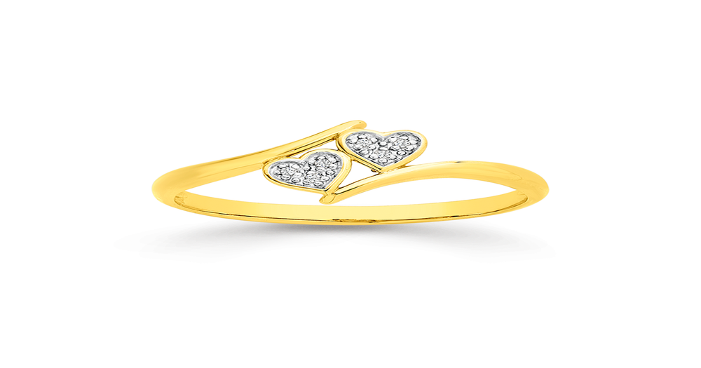 9ct Gold Diamond Double Heart Ring | Pascoes