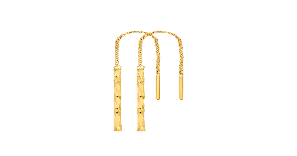 9ct Gold Long Twist Bar Thread Through Earrings | Pascoes
