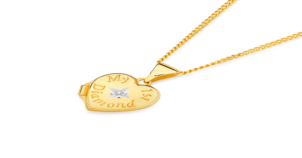 9ct Gold 'my 1st Diamond' Heart Locket | Pascoes