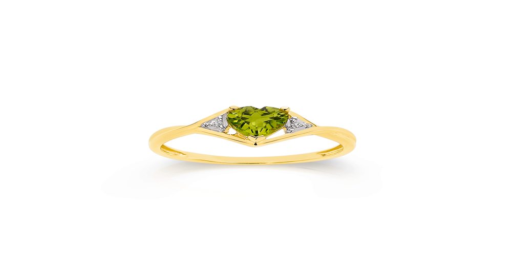 9ct Gold Peridot & Diamond Heart Ring in Green | Pascoes