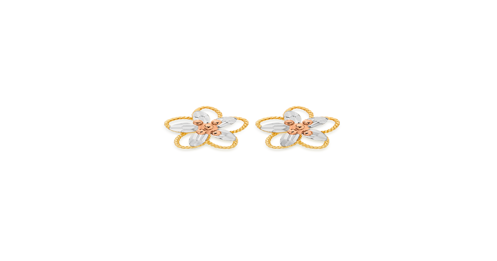 9ct Gold Tri Tone Flower Studs | Pascoes