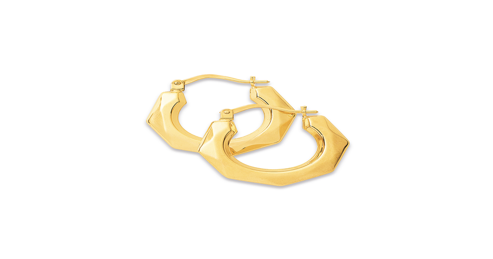 9ct Medium Puff Hexagon Style Creole Hoops | Pascoes