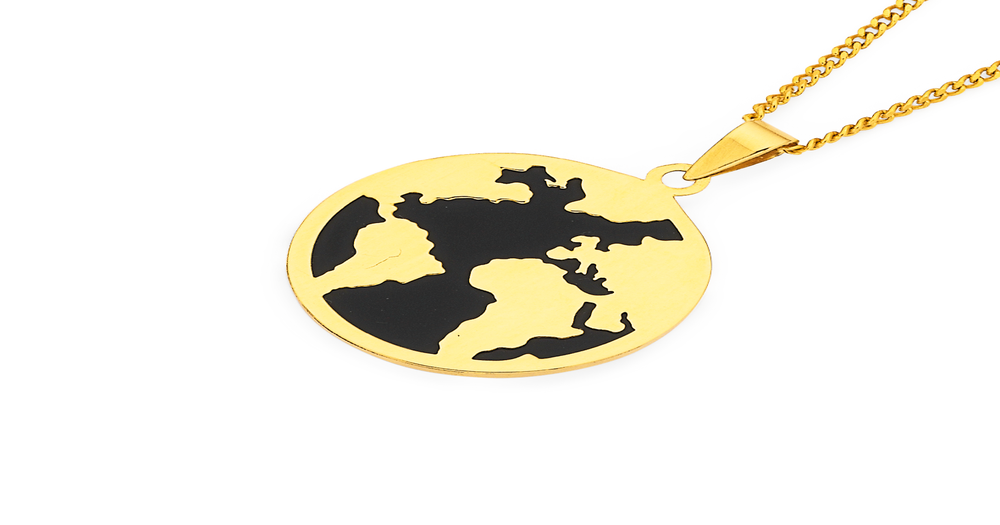 9ct, Onyx World Map Pendant in Black | Pascoes