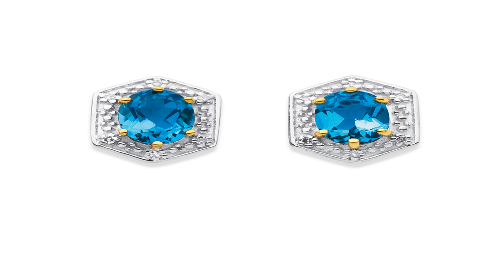 9ct, Oval London Blue Topaz And Diamond Earrings in Blue | Pascoes