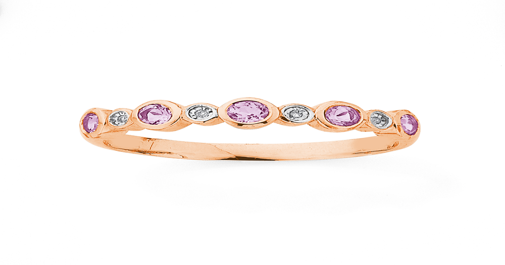 9ct Rose Gold, Diamond & Pink Amethyst Multi Band Ring in Pink | Pascoes