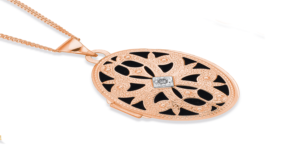 9ct Rose Gold, Diamond Set 21mm Oval Cut Out Locket | Pascoes