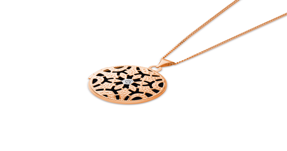 9ct, Rose Gold Filigree Cutout Milgrain Locket Pendant in Black | Pascoes