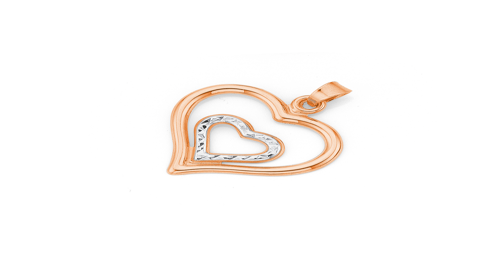 9ct Rose Gold, Two Tone Heart In Heart Pendant | Pascoes