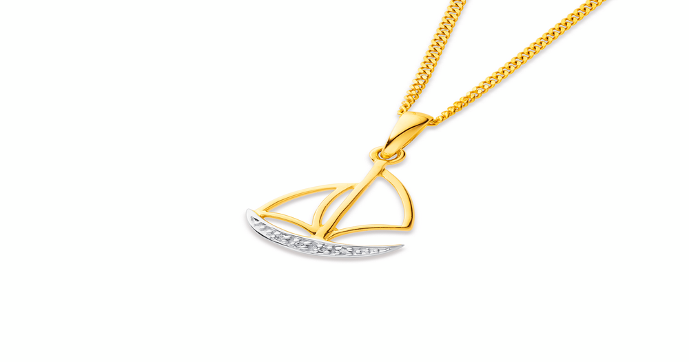 9ct Sail Boat Pendant With Diamond | Pascoes