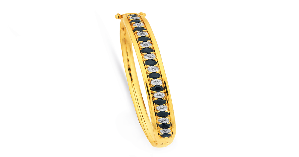 9ct, Sapphire & Diamond Snap Lock Bangle in Black | Pascoes