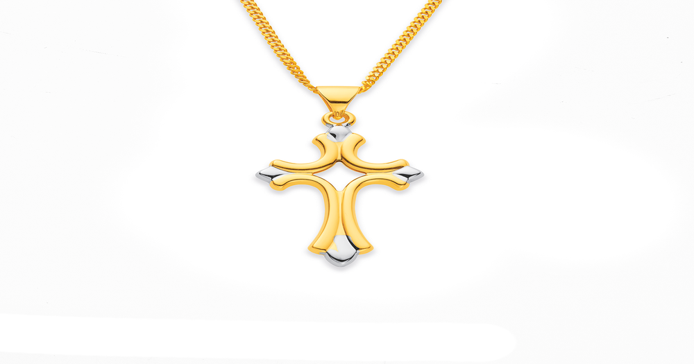 9ct Two Tone, Cross Pendant | Pascoes