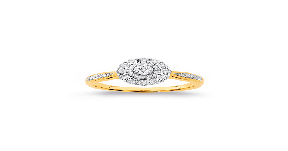 9ct Two Tone Gold Diamond Round Cluster Ring | Pascoes