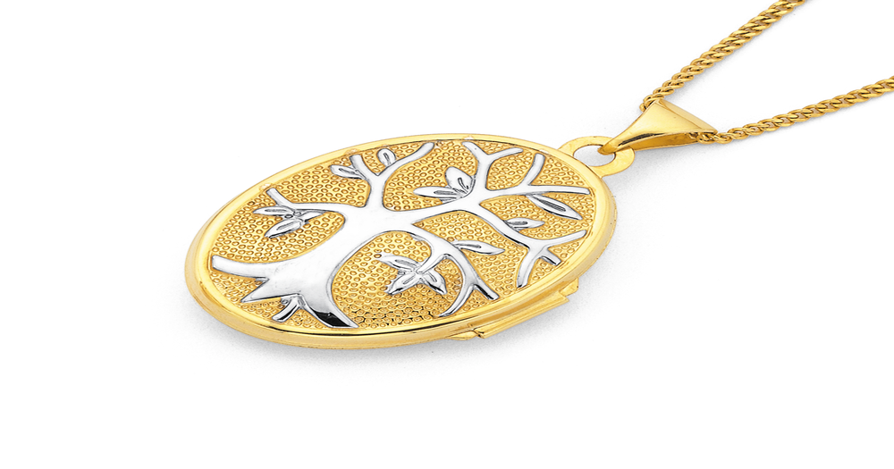 9ct Two Tone, Oval Tree Of Life Locket | Pascoes