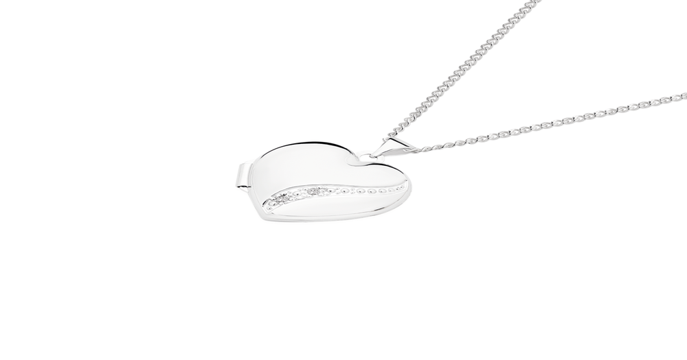 9ct White Gold, 18mm Diamond-set Heart Locket | Pascoes