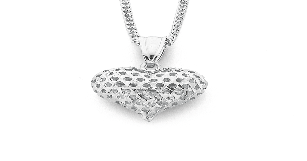 9ct White Gold Diamond Cut Puff Heart Pendant | Pascoes